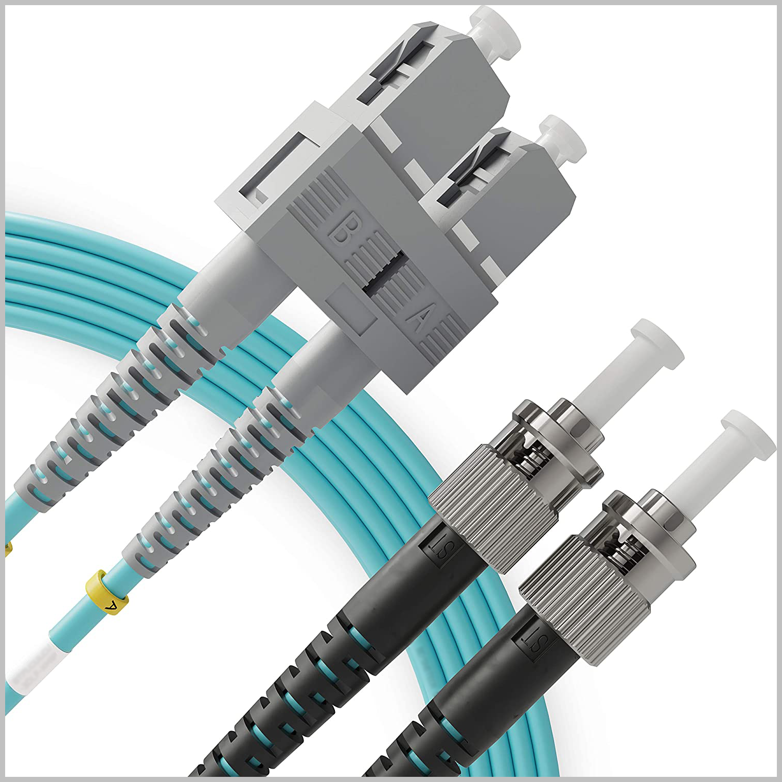 0.5m OM3 Multimode 50/125 ST-SC Duplex Aqua LSZH Fibre Patch Cable - OM5